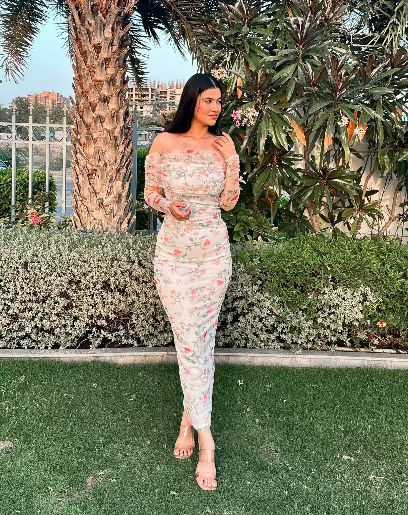 White Lily Off Shoulder Net Dress